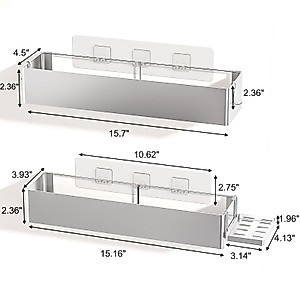 Fixwal 3 Pack Shower Caddy Bathroom Organizer Shelf with 4 Hooks, Rustproof Strong Adhesive Storage Rack with Soap Holder No Drilling for Inside Shower Home Kitchen Organizer (Silver)