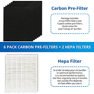 LINNIW 2 Pack 3304899 HEPA Filter Replacement Compatible with Coway AP1512HH AP-1512HH Mighty Air Purifiers, Replaces Parts # Filter 3304899, 2 HEPA Filters & 6 Pre-filters