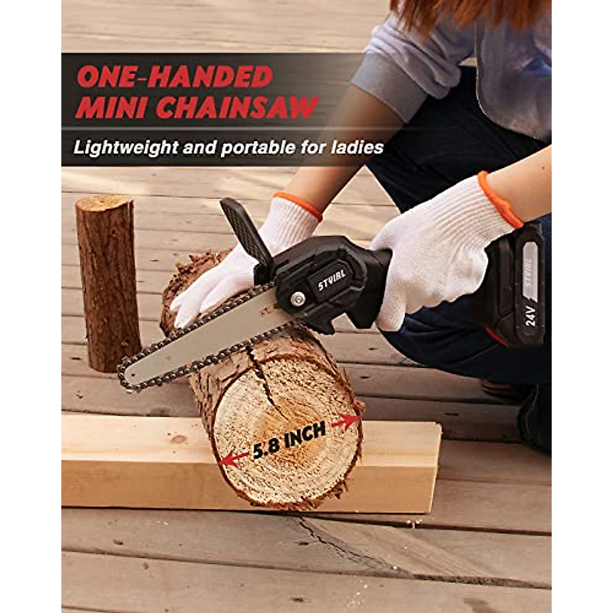 Styirl Mini Cordless Electric Chainsaw - 4/6 Inch Mini Electric Chain Saw, Small Hand Chainsaws, Power Chain Saws for Tree Battery Powered with 2 Pcs 24V Batteries, Christmas Gifts for Men/Women