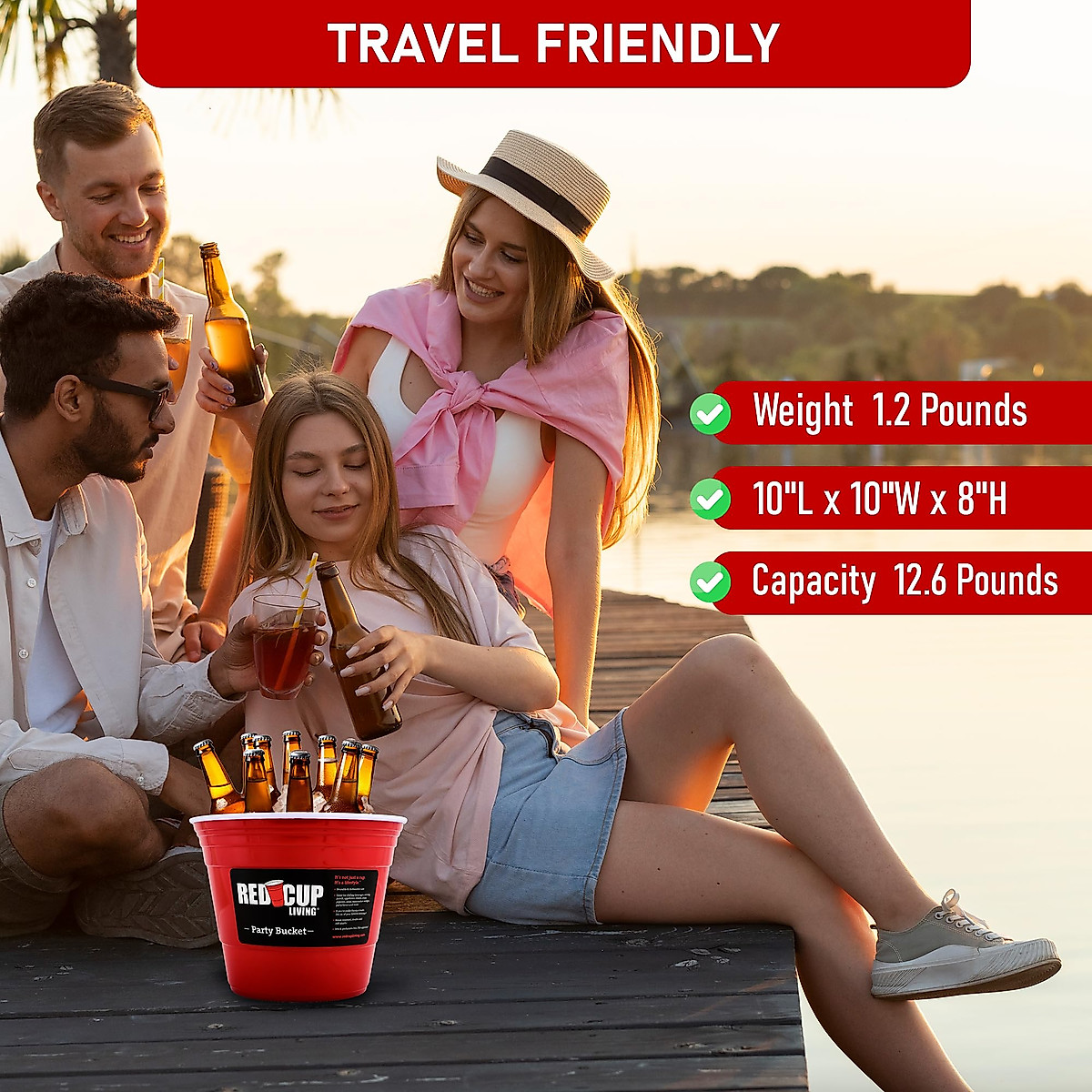 Reusable Red Party Bucket, Ice Bucket, Wine Cooler, Kitchen Set, Champagne Bucket, Wine Bucket, Beer Bucket, Snack Cup, Bottle Cooler, Ice Tub, BBQ Set, Large Ice Bucket | BPA Free | Strong & Sturdy