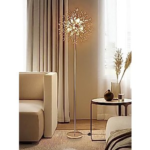 LEDIARY 75 Inch Tall Floor Lamp, Modern Standing Lamp for Living Room, LED Crystal Floor Lamp with On/Off Foot Switch, Industrial Gold Floor Lamp, Metal Tall Pole Lamp for Bedroom Office