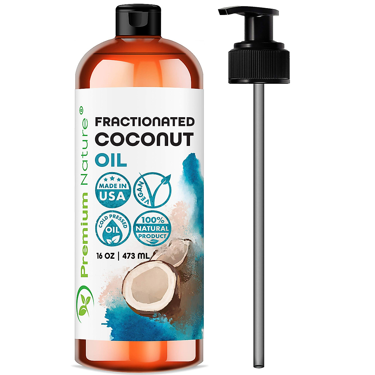 Fractionated Coconut Oil for Skin Moisturizer with Pump Massage Oil Best Carrier Oil for Essential Oils Mixing Body Oil for Dry Skin Moisturizer Natural Oil for Face Oil for Hair Body 16oz