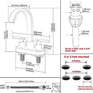 TRUSTMI Bathroom Faucet Gold 2 Handle Lavatory Basin Sink Faucet Swivel Waterfall 4 Inch Centerset Vanity Faucet with Overflow Pop Up Drain Assembly, Brushed Gold