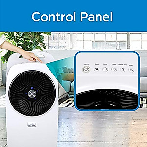 BLACK+DECKER Evaporative Air Cooler - Portable Cooling Fan with LED Display, Remote Control, 2-Gallon Water Tank - Compact and Lightweight Design - 2 Casters and 2 Wheels for Easy Mobility