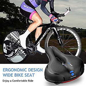 Gincleey Comfort Bike Seat for Women Men,Wide Bicycle Saddle Replacement Memory Foam Padded Soft Bike Cushion with Dual Shock Absorbing Universal Fit for Indoor/Outdoor Bikes with Reflect