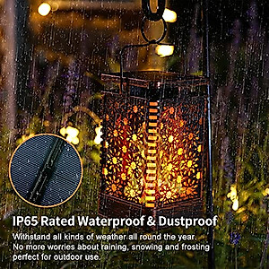 Solar Lanterns Outdoor Waterproof, Flickering Flame Outdoor Hanging Solar Lanterns Retro Solar Lights with Handle, Decorative Outdoor Lighting Solar Powered Umbrella Lights for Patio Garden 4 Pack