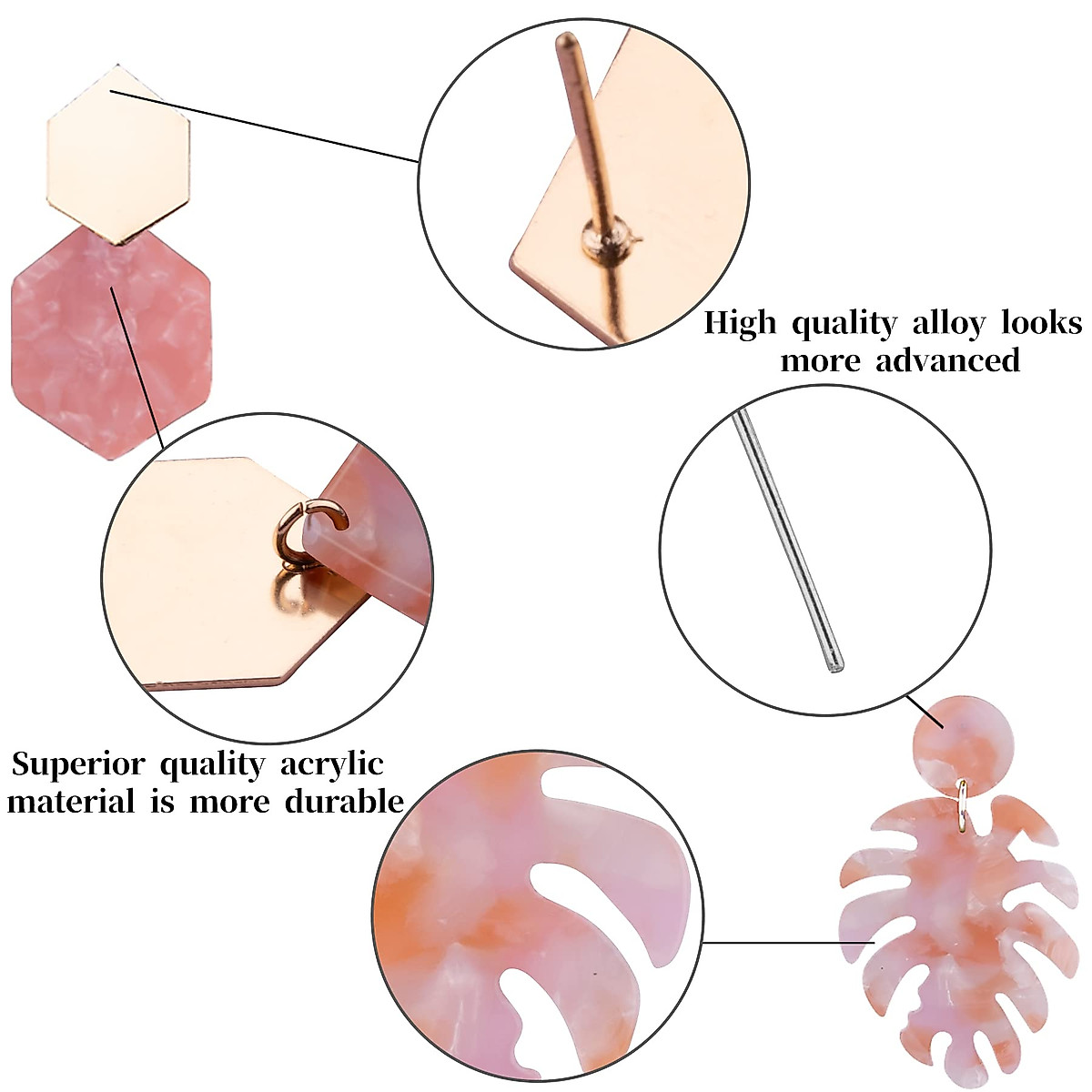 Duufin 28 Pairs Acrylic Earrings Resin Drop Dangle Statement Earrings Set Mottled Acrylic Hoop Earrings Polygonal Fashion Earrings for Women