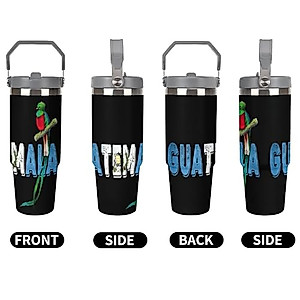 Guatemala Flag And Guatemala Quetzal Bird 30 OZ Insulated Tumblers with Handle And Straw Leakproof Vacuum Insulated Stainless Steel Water Bottle for Car Fishing Travel
