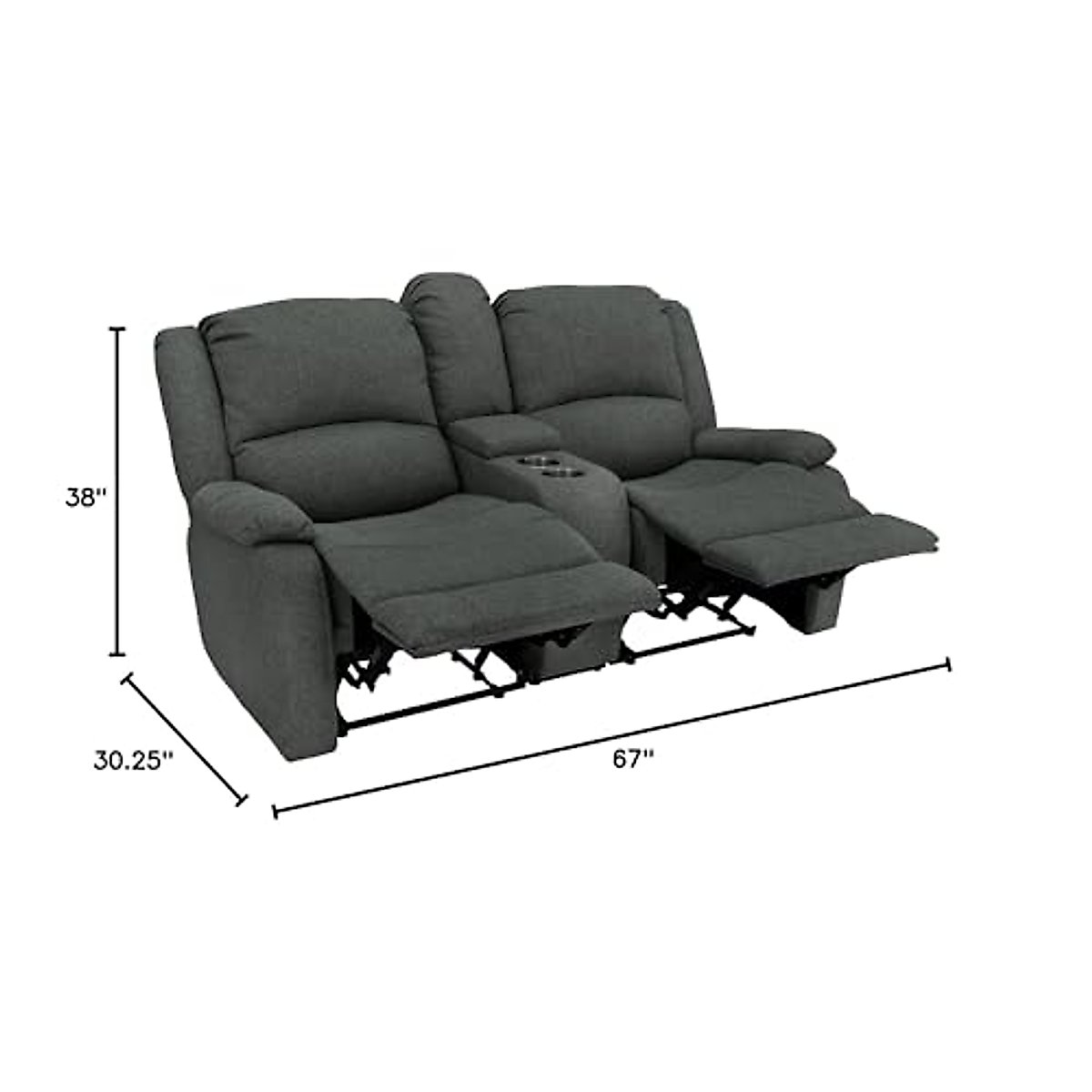 RecPro Charles 67" Double Recliner RV Sofa with Console and Cupholders | Zero Wall Loveseat for Camper | Wall Hugger Couch | Fifth Wheel Theater Seating | Replacement RV Furniture | Fossil Cloth