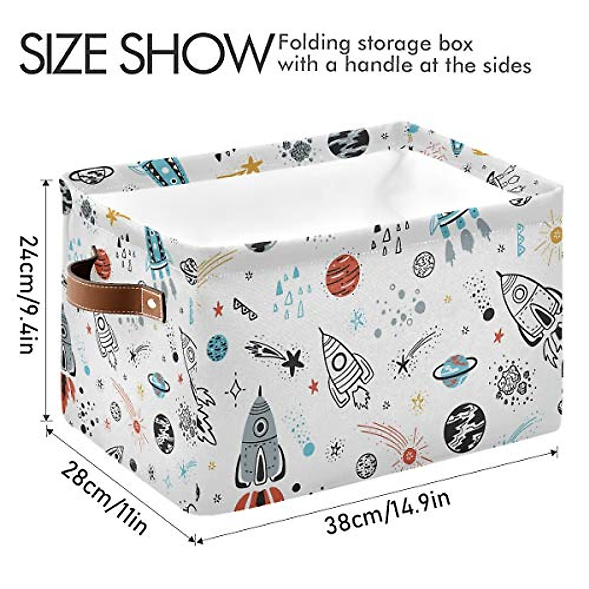 Storage Basket Cube Large Collapsible Toys Storage Box Bin Laundry Organizer for Closet Shelf Nursery Kids Bedroom,15x11x9.5 in (1 pack, Space Rocket Planet)