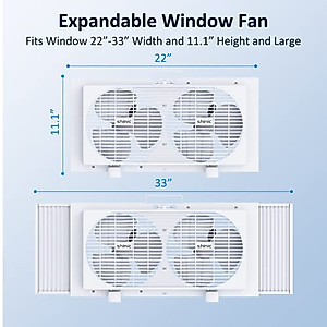 Shinic 9 Inch Twin Window Fan Reversible Airflow Control, 2 Speeds Window Exhaust Fan with Auto-locking Expenders and Foldable Handle, ETL Listed, Household Window Fan Fits 22"-33" ​Window