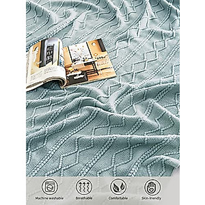 Jaimelavie Throw Blanket Knitted Decorative Blanket with Tassels, Throw Blanket for Couch, Bed, Living Room, Sofa and Chair, Soft Warm Travel Blanket for All Seasons, Aqua Green, 60“x80