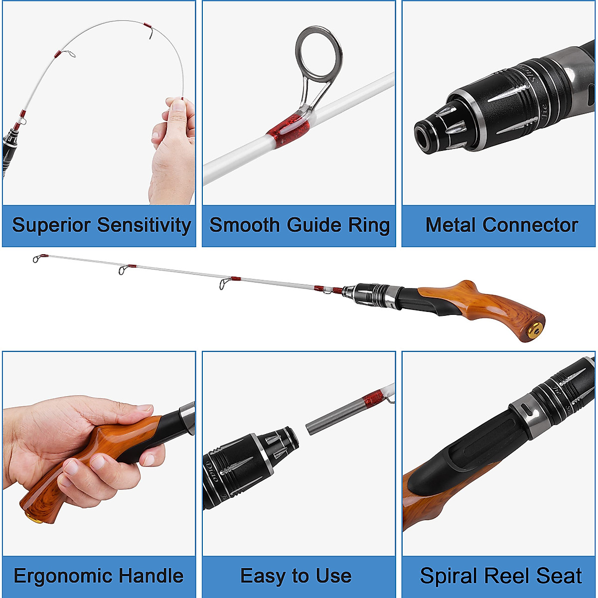 Ice Fishing Rod, 23" Ultralight Ice Spinning Rods Small Ice Fishing Pole Pen Fishing Rods for Winter Ice Fishing Walleye Perch Panfish Bluegill Tackle Gear