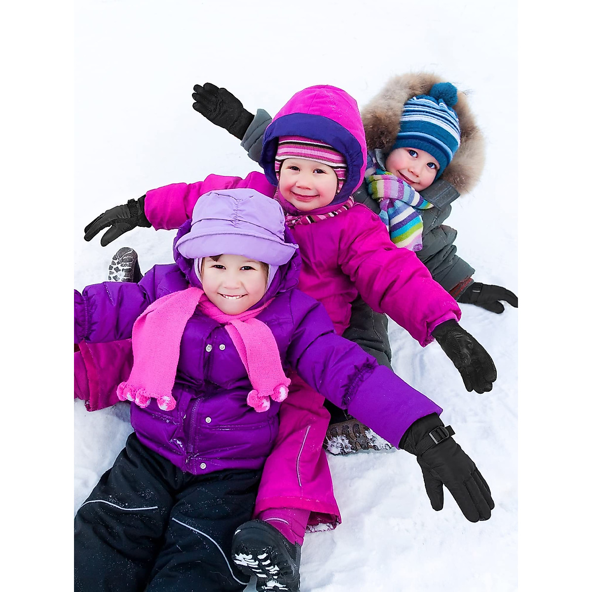 12 Pairs Kids Ski Gloves Winter Gloves Snow Gloves for Kids Waterproof Gloves Kids Warm Children Gloves Bulk (Black, 8-12 Years)