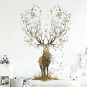 Animal Self Adhesive Wall Stickers for Art Decor DIY Living Room Background Kids Bedroom Boys & Girls Home Wall Decals(Deer)