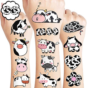 Cow Temporary Tattoos for Kids Birthday Party Decorations Supplies Party Favors Supper Cute 96PCS Cow Tattoo Sticker Style Milk Animal Farm Gift Ideals for Boys Girls Schools Prizes Themed