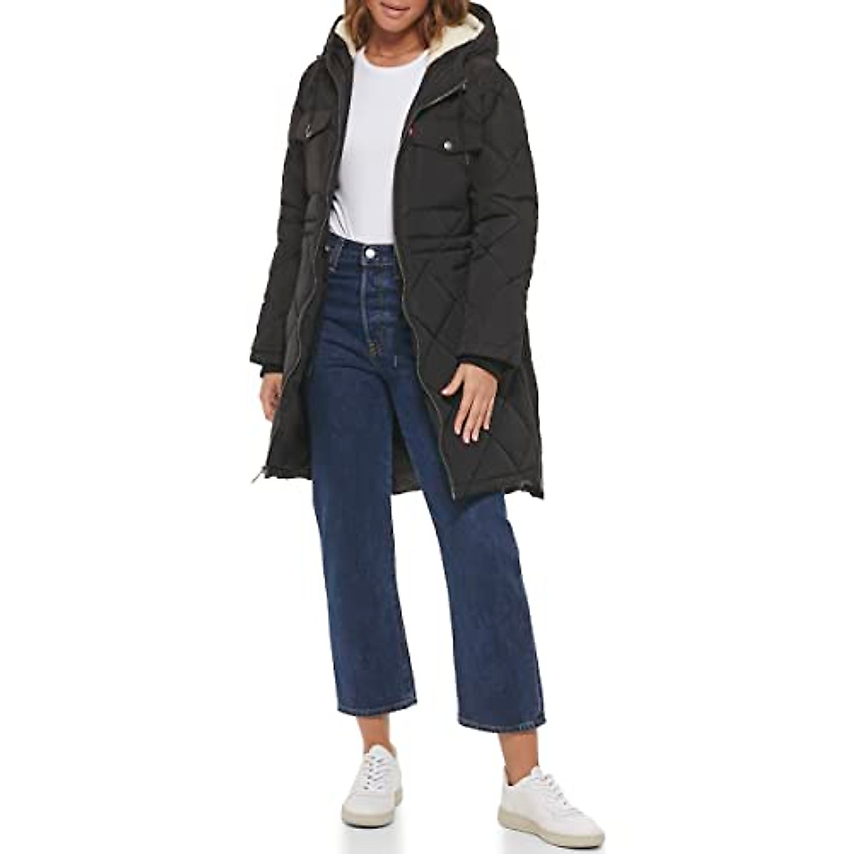 Levi's Women's Soft Sherpa Lined Diamond Quilted Long Parka Jacket (Standard & Plus Sizes), Black, XX-Large