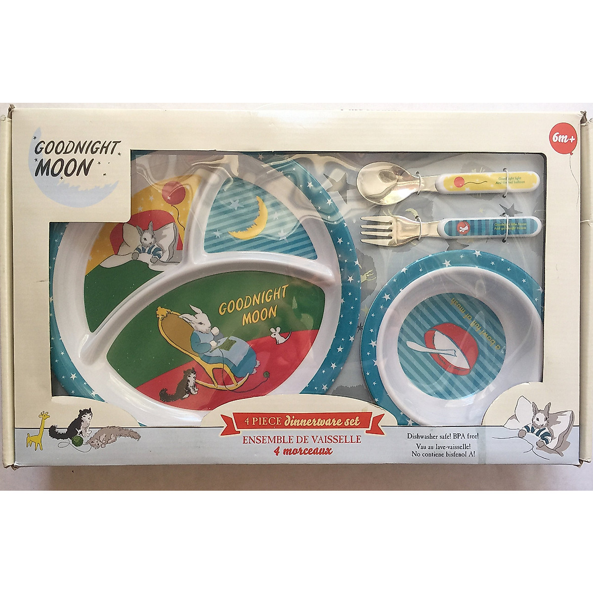 Goodnight Moon 4 Piece Kids Melamine BPA Free Dinnerware Set