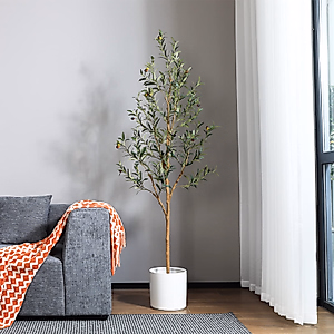 OAKRED Artificial Olive Tree, 6FT Tall Fake Silk Plants with Natural Wood Trunk Faux Potted Tree for Home Decor Indoor Office Porch, Set of 1