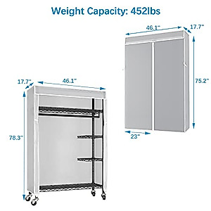 VIPEK V11C Wire Garment Rack Rolling Clothes Rack Heavy Duty Portable Closets with Lockable Wheels Adjustable Wardrobe Black Metal Clothing Rack with Frosted Translucent Cover, Max Load 452LBS