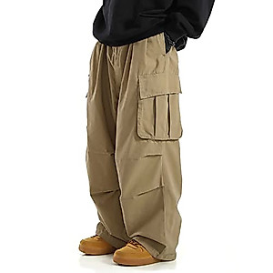 Verdusa Men's Drawstring Waist Pocket Side Loose Cargo Pants Baggy Joggers Khaki S