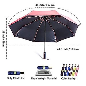 HOSA Auto Open Close Compact Portable Lightweight Automatic Repel Folding Travel Umbrella Ergonomic Handle Double Fiberglass Ribs Windproof UV Protection, For Raining Sunny Days Night Time Use