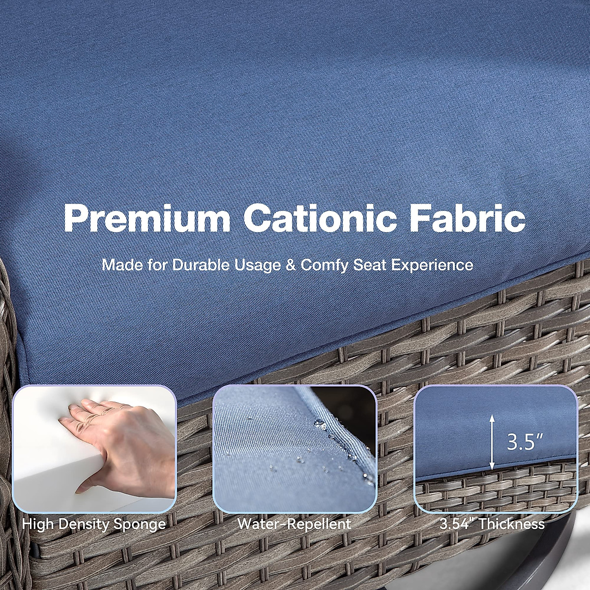 MeetLeisure Outdoor Swivel Rocker Patio Chair Set of 2 - Two Pieces 360 Degree Patio Swivel Glider Chair with 3.5" Water-Repellent Cationic Layer Fabric Cushions(Mixed Grey/Blue)