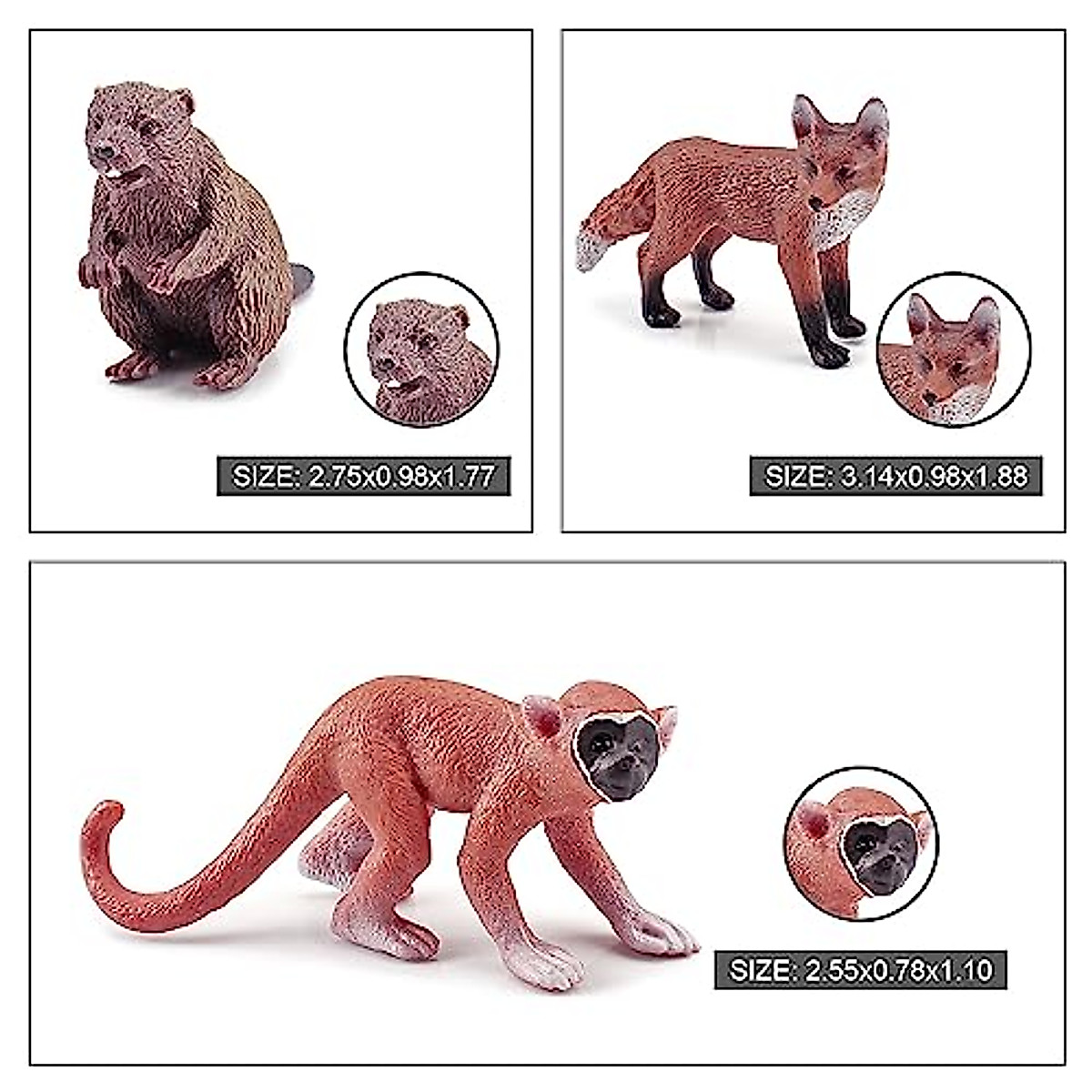 8PCS Deer Toys Forest Animals Figures Toys Woodland Animal Figurines Set Anteater Figurine Beaver Figure Squirrel Monkey Rabbit Fox Deer Model Christmas Party Deco Cake Topper