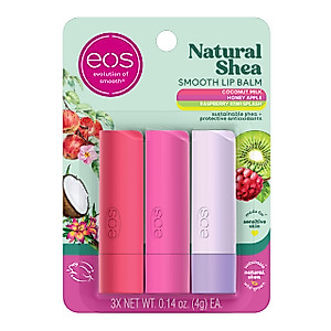 eos Natural Shea Lip Balm, Honey Apple, Coconut Milk & Raspberry Kiwi Splash, All-Day Moisture, Lip Care Products, 0.14 oz, 3-Pack