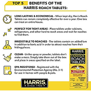 Harris Famous Roach & Silverfish Killer Tablets (6oz), Treats a Minimum of 12 Rooms, 145+ Tablets Included - 3 Packs Included