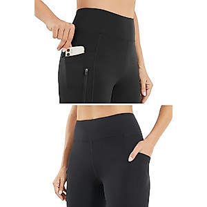 AFITNE Fleece Lined Pants Women Flare Leggings Bootcut Yoga Pants High Waisted Winter Warm Thermal Pants with Pockets-Black-L