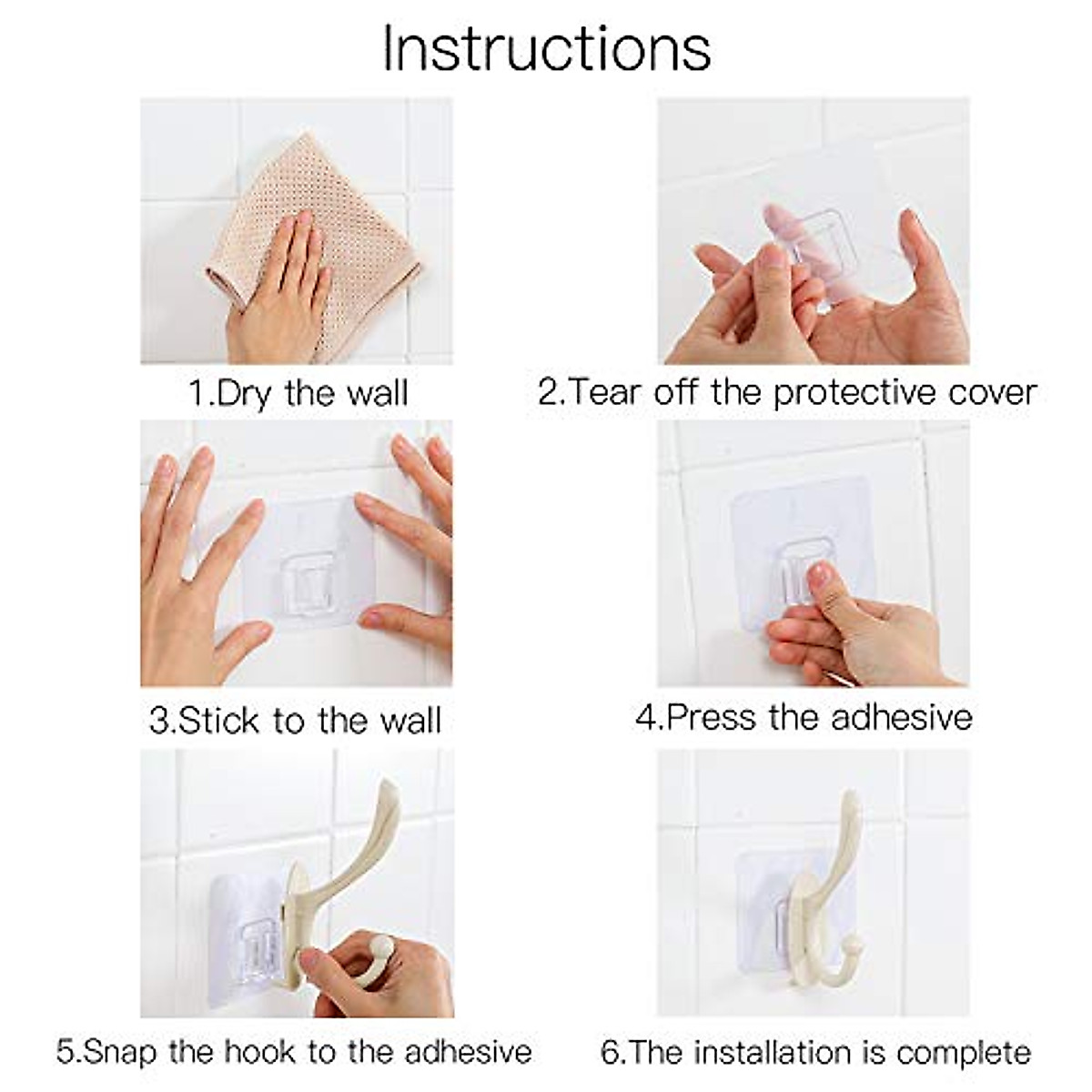 Coat Hook 8 Pack Split Design Heavy Duty Transparent Reusable Seamless Wall Mounted Double Removable Hooks for Coat,Scarf,Bag,Towel,Key,Cap,Cup,Hat(Beige)