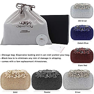 Dexmay Luxury Flower Women Clutch Purse Rhinestone Crystal Evening Bag for Wedding Party Gold