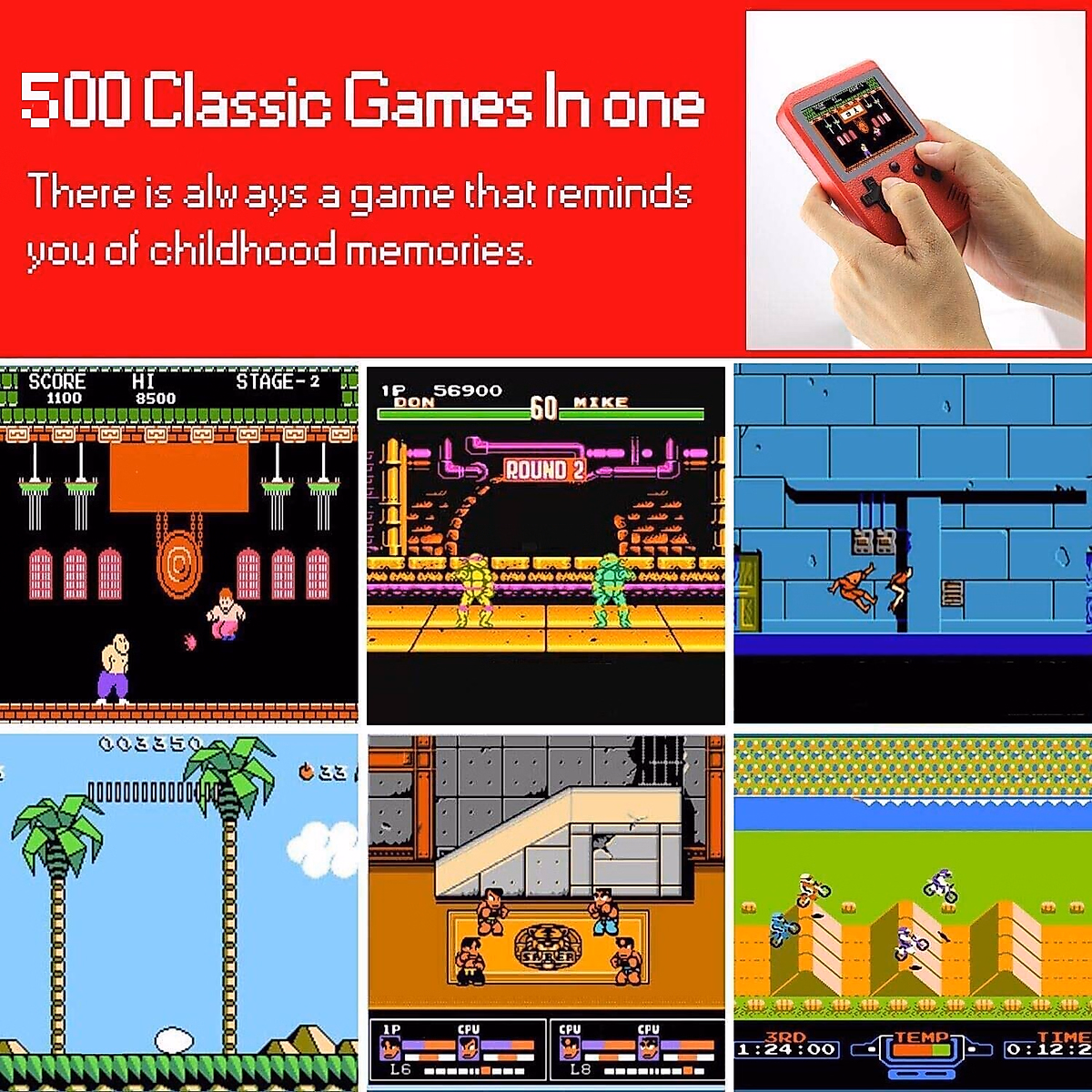 PomisGam Handheld Game Console, Retro Mini Game Player,500 Classical FC Games, Support for Connecting TV & Two Players with Rechargeable Battery Gift for Kids and Adult (Blue)