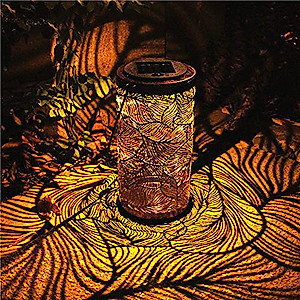 Sanzhi Solar Lantern Hanging, Outdoor Hanging Hollow Leaves Solar Garden Lights Decorative Retro Metal Waterproof Solar Lamp for Patio Yard Pathway Terrace TYN001