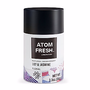 Atom Fresh Lab Natural Deodorant, Long-Lasting Odor Control, Solid Stick, Aluminum Free, Baking Soda Free and Skin Safe, 2.3 Oz (Lily & Jasmine)