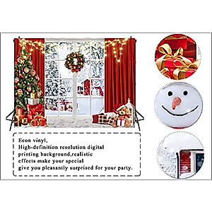 LTLYH Christmas Backdrop 10x8ft Christmas Winter Snow Red Window Photo Backdrop Xmas Holiday Photo Booth Portrait Party Banner Decor Background