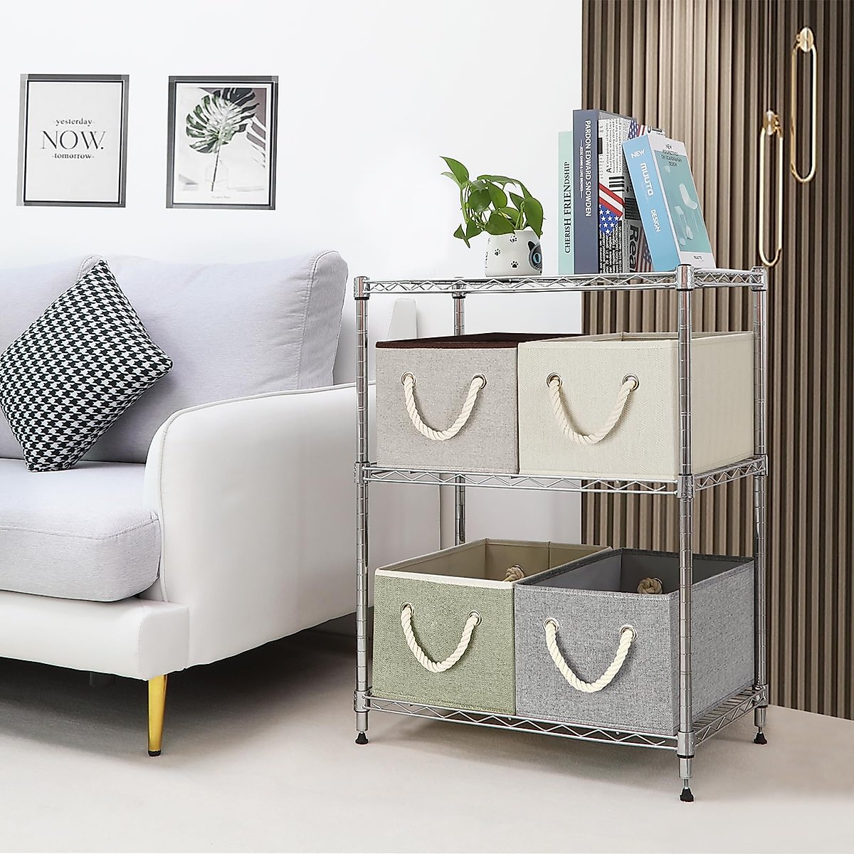 TOPIA HOME Closet Organizers and Storage Bins for Shelves, EXTRA LARGE, 3-Pack Foldable Storage Baskets for Organizing with Rope Handles, Collapsible Fabric Cube Organization Boxes, Gray, TP03DG