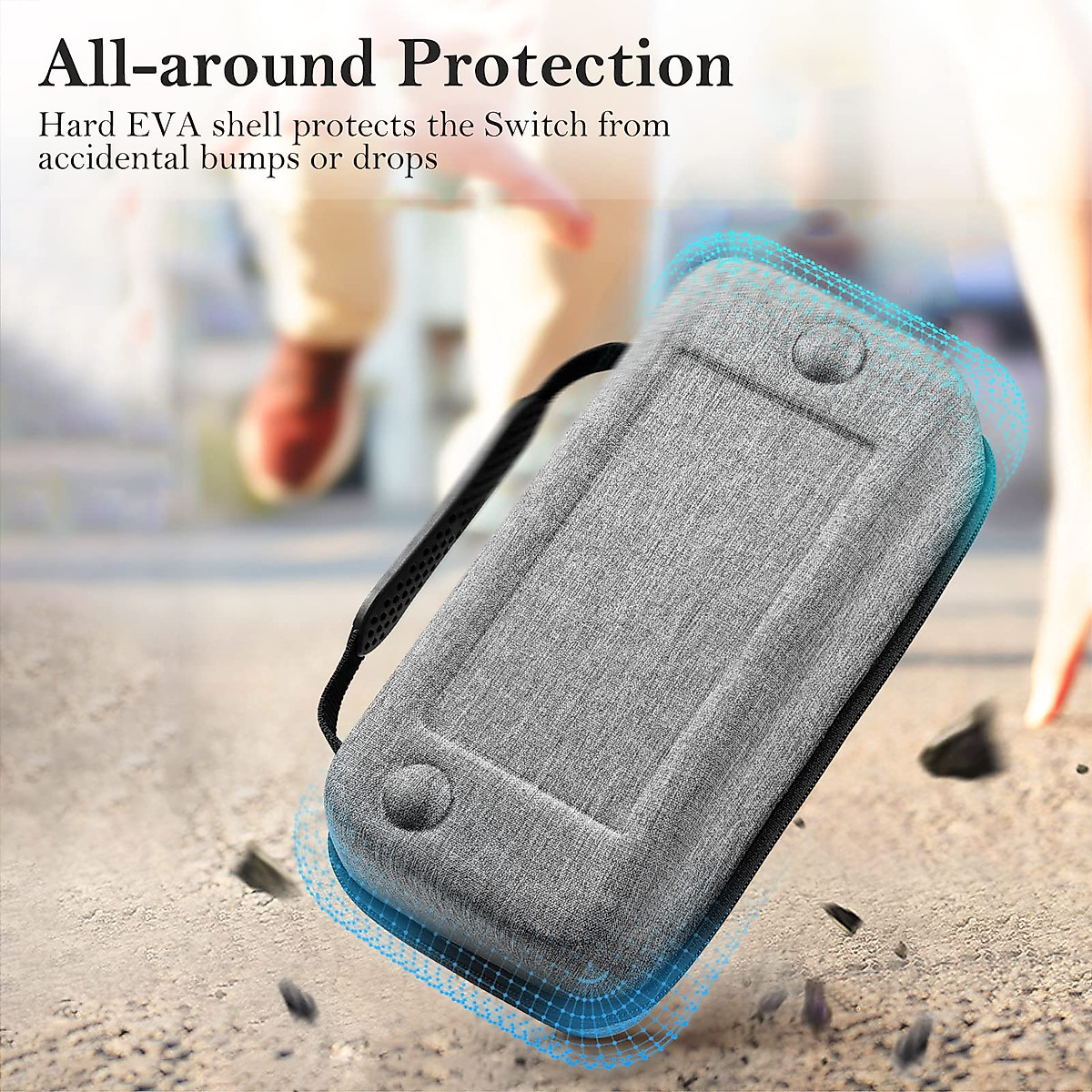 Fintie Large Carrying Case for Nintendo Switch/Switch OLED Model - Fits AC Adapter Charger, Shockproof Hard Shell Protective Cover w/20 Games Storage for Switch Console Joy-Con & Accessories, Gray