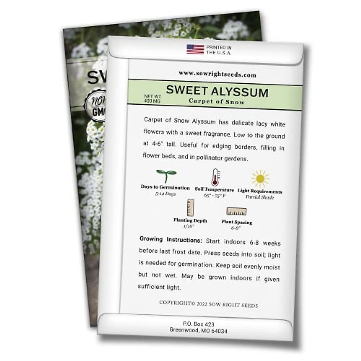 Sow Right Seeds - Sweet Alyssum White Carpet of Snow Flower Seeds for Planting - Beautiful Container or Bedding Flowers to Plant in Your Garden - Non-GMO Heirloom Seeds - Wonderful Gardening Gift