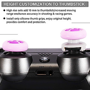 Playrealm FPS Thumbstick Extender & 3D Texture Rubber Silicone Grip Cover 2 Sets for PS5 Dualsenese & PS4 Controller (Cat Paw Purple)