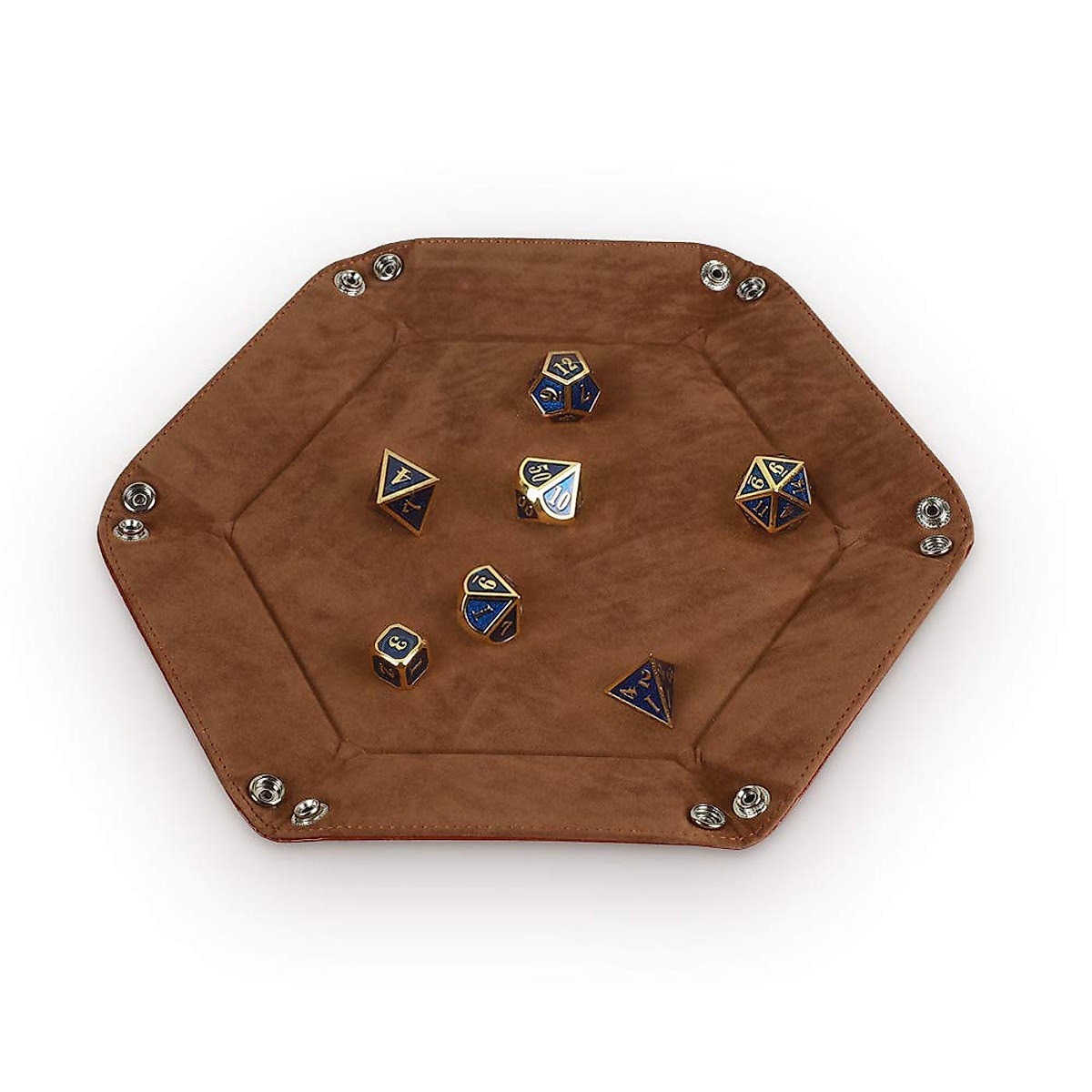 Dice Tray 12 Inch Dice Rolling Tray Folding Dice Tray Holder for RPG DND Table Games Double Sided PU Leather Tray (Camel)