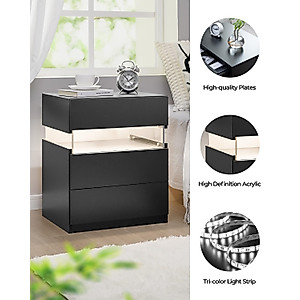 Bingoday Nightstands Set of 2 LED Tall Nightstand Set of 2 Modern LED Bedside Tables Set of 2 with 3 Drawers for Bedroom Living Room