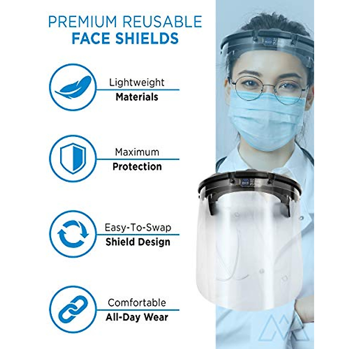 Medspec Protect Face Shield (Model FS-2.0) | Reusable Shields for Medical, Dental, & Essential Workers | Fogless & Adjustable Medical Face Guard with Quick-Release Lens System | Made in The USA