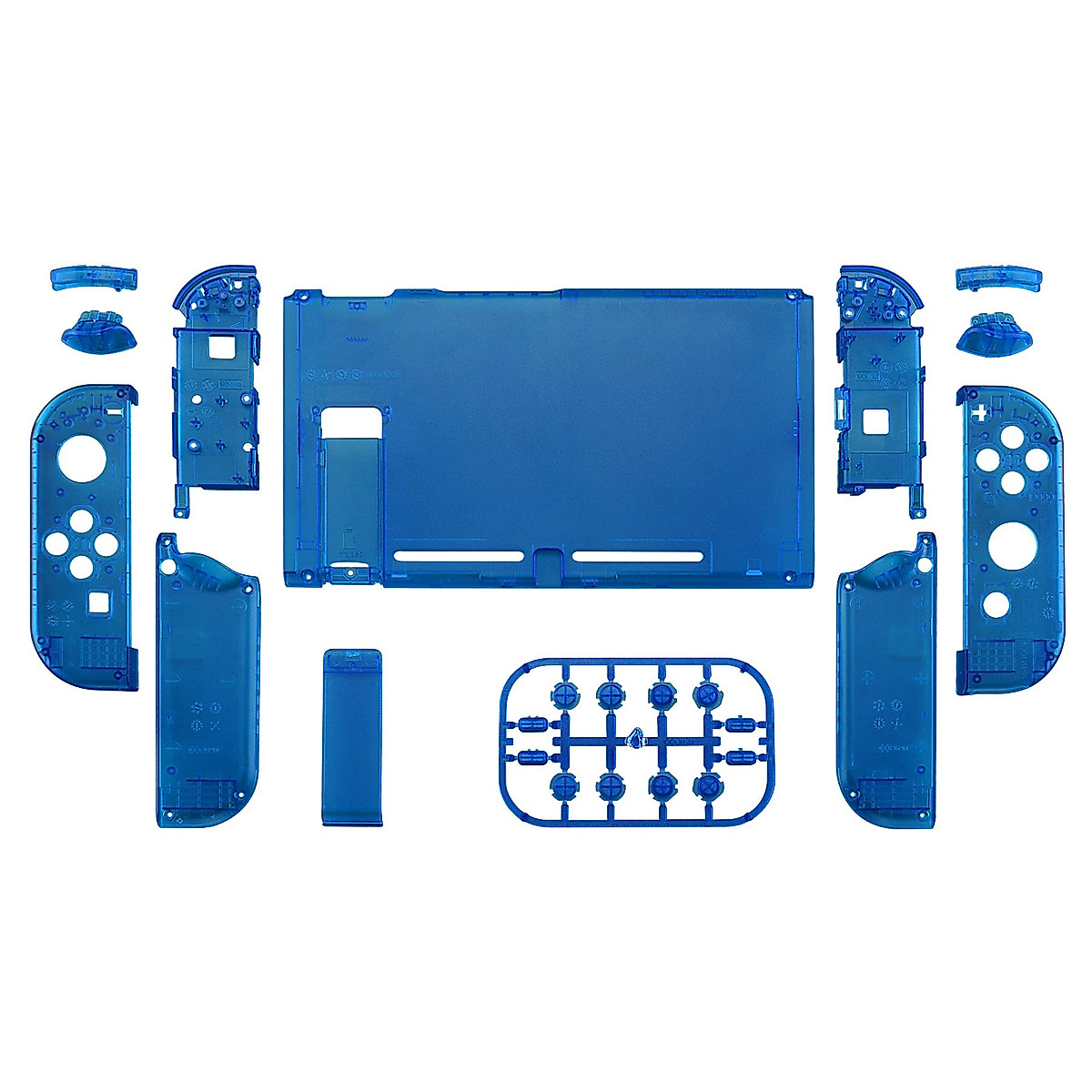 eXtremeRate DIY Replacement Shell Buttons for Nintendo Switch, Back Plate for Switch Console, Housing with Full Set Buttons for Joycon Handheld Controller - Clear Blue [No Electronics Parts]