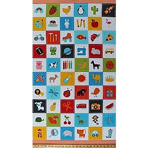 23.5" X 44" I-Spy Panel I Spy Patches Pictures Squares Kids Children's Fun Cotton Fabric Panel (D686.12)