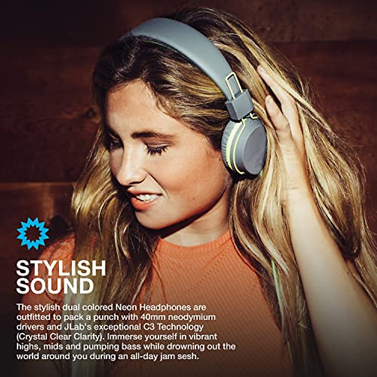 JLab Audio Neon Headphones On-Ear Feather Light, Ultra-plush Eco ...