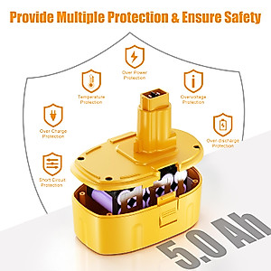 Bonacell 5.0Ah Replacement for Dewalt 18V Battery Compatible with Dewalt 18V 18 Volt Battery Replacement DC9096 DC9098 DC9099 DW9095 XRP Ni-Mh 2Pack