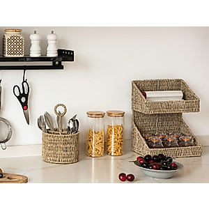 StorageWorks 2-tier Seagrass Basket, Handwoven Wicker Basket for Organizing, Kitchen Countertop Organizer, Wicker Storage Basket for Bathroom, Pantry, 1 Pack