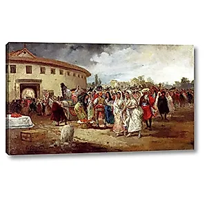 A Rainy Day On The Plaza de Toros by Eugeno Lucas y Villamil - 14" x 24" Gallery Wrap Canvas Art Print - Ready to Hang
